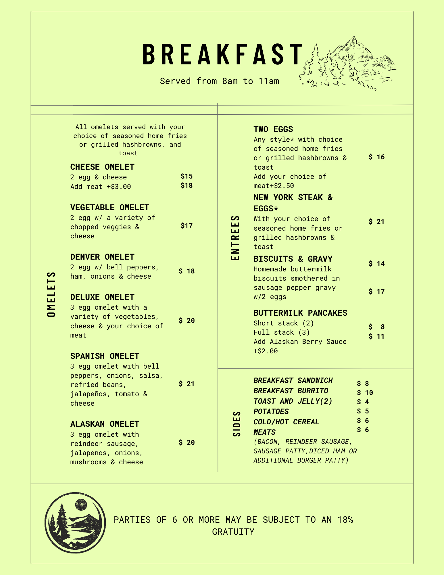 Menu - Lake Louise Lodge