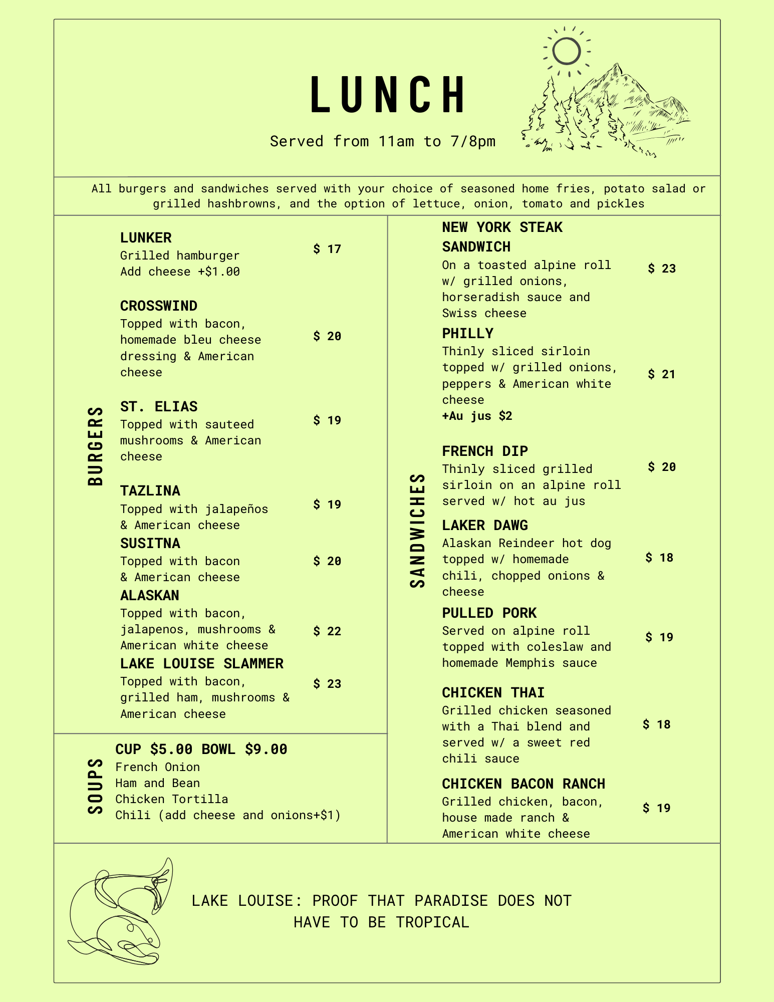 Menu - Lake Louise Lodge
